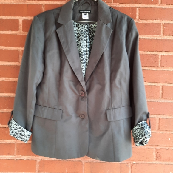 Candy Couture | Jackets & Coats | Dark Gray Blazer With Leopard Prints ...
